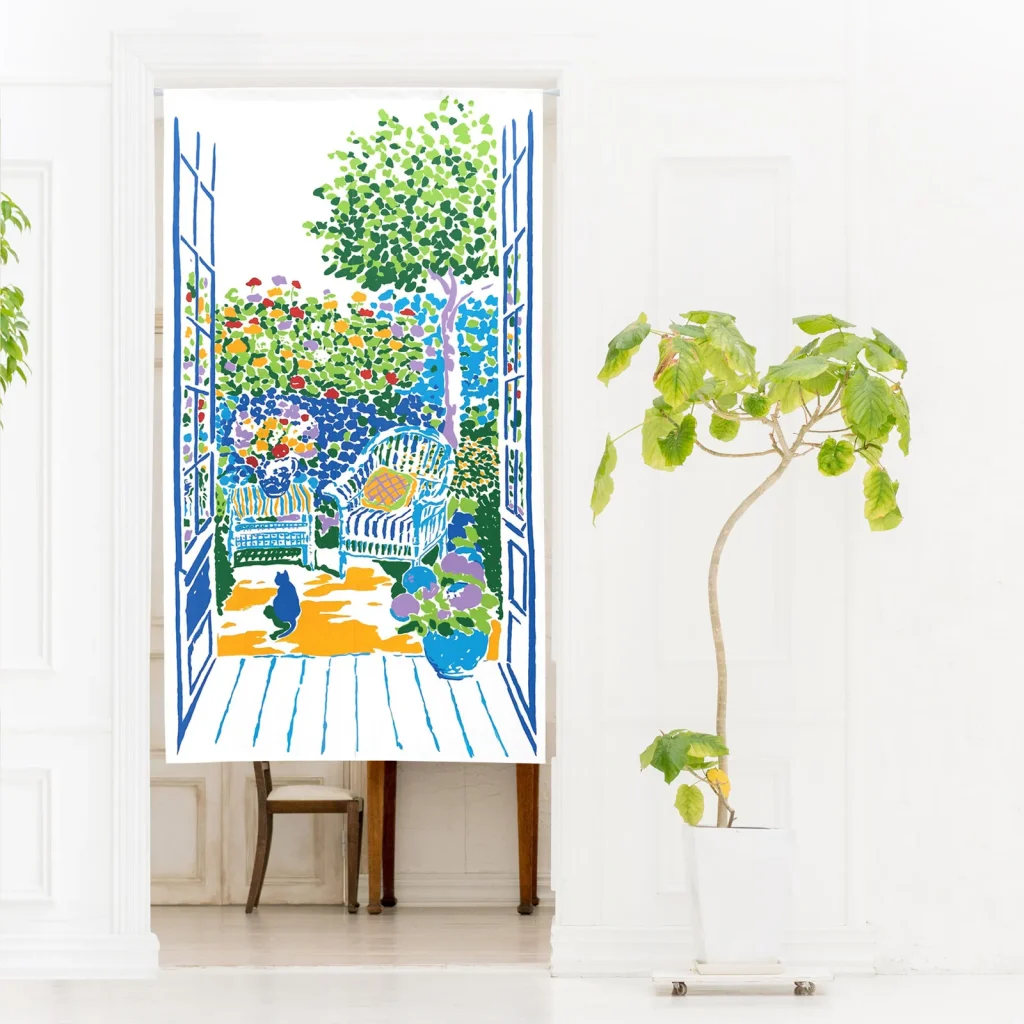 Noren Tapestry Kawaii Cat Kitty and Garden Terrace Made in Japan ...